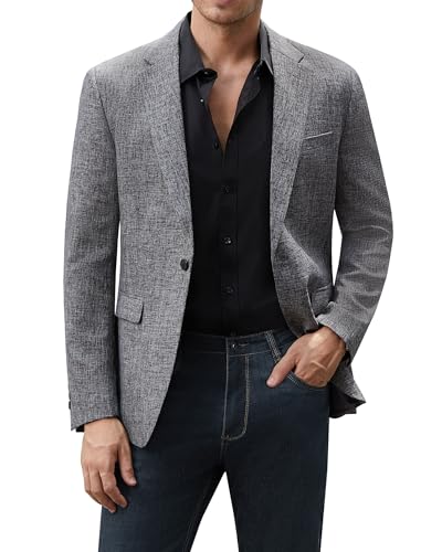 J.VER Men's Casual Sport Coat Classic Fit One Button Blazer Jacket with 5 Real Pockets Light Grey