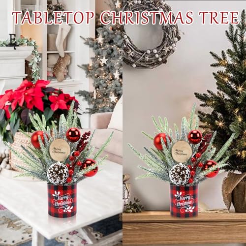 AILANDA Small Christmas Tree with 20LED Lights, 13.4" Artificial Mini Tabletop Christmas Tree with Xmas Ball Ornaments Pine Cone Berry for Table Thankgivings Christmas Decorations Home Indoor Decor