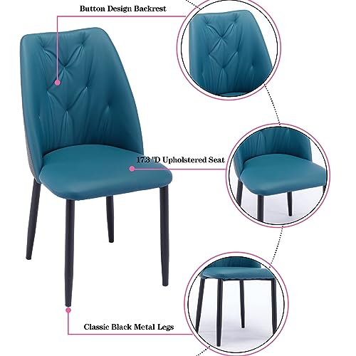 Luoyisimall Kitchen Chair Set of 4，Pu Leather Upholstered Cushion Seat Dining Chairs with Black Sturdy Metal Legs Modern Armless Living Room Accent Desk Side Chairs (Set of 4-Navy Blue)