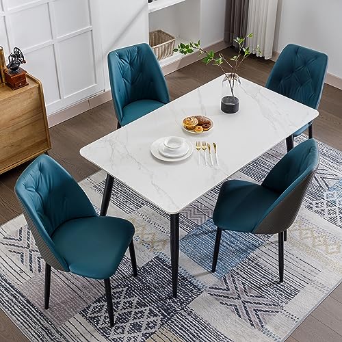Luoyisimall Kitchen Chair Set of 4，Pu Leather Upholstered Cushion Seat Dining Chairs with Black Sturdy Metal Legs Modern Armless Living Room Accent Desk Side Chairs (Set of 4-Navy Blue)