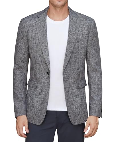 J.VER Men's Casual Sport Coat Classic Fit One Button Blazer Jacket with 5 Real Pockets Light Grey
