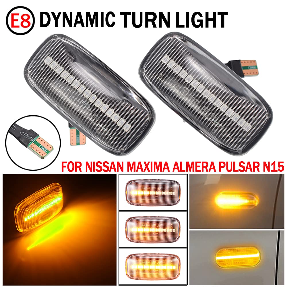 Hacreyatu For-Nissan Skyline R34 Almera N15 N16 Pulsar Maxima QX Sunny G10 Primera P11 P12 Car Led Dynamic Side Marker Turn Signal LightLed (Clear)