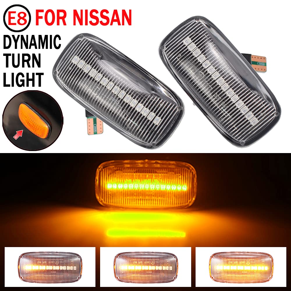 Hacreyatu For-Nissan Skyline R34 Almera N15 N16 Pulsar Maxima QX Sunny G10 Primera P11 P12 Car Led Dynamic Side Marker Turn Signal LightLed (Clear)