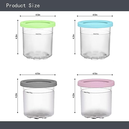 EVANEM 2/4/6PCS Creami Deluxe Pints, for Ninja Pints,16 OZ Creami Pints Reusable,Leaf-Proof Compatible with NC299AMZ,NC300s Series Ice Cream Makers,Pink+Blue-6PCS