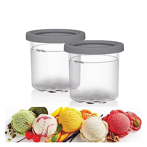 EVANEM 2/4/6PCS Creami Deluxe Pints, for Ninja Creami Pints Lids,16 OZ Ice Cream Pints with Lids Reusable,Leaf-Proof for NC301 NC300 NC299AM Series Ice Cream Maker,Gray-2PCS