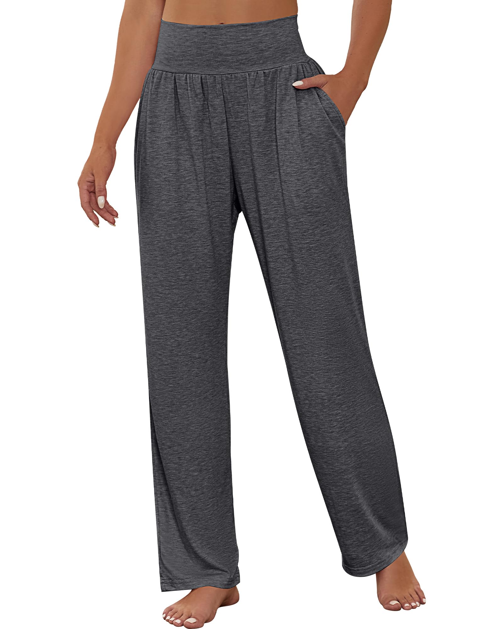 Neer 2 Pcs Women's Wide Leg Yoga Sweatpants High Waist Lounge Pants Loose Workout Pant Casual Athletic Pant with Pockets (Army Green, Gray,Medium)