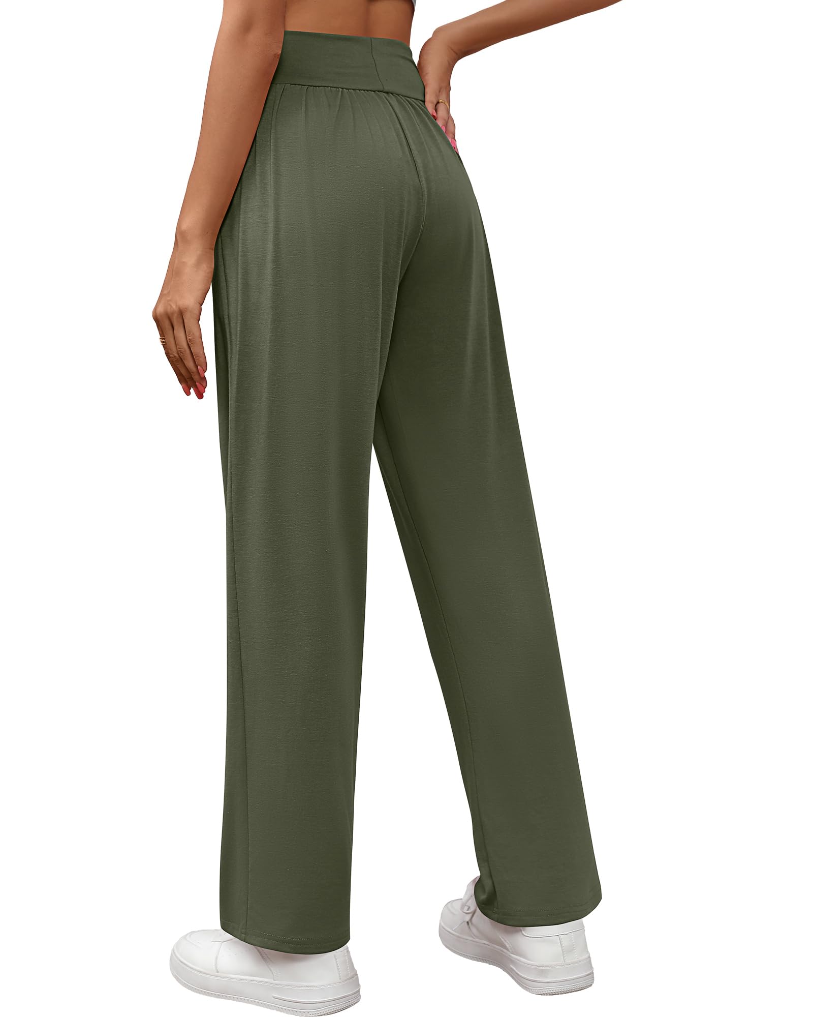 Neer 2 Pcs Women's Wide Leg Yoga Sweatpants High Waist Lounge Pants Loose Workout Pant Casual Athletic Pant with Pockets (Army Green, Gray,Medium)