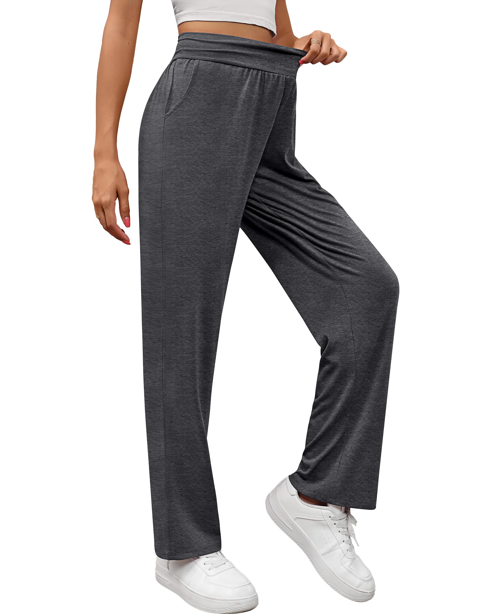 Neer 2 Pcs Women's Wide Leg Yoga Sweatpants High Waist Lounge Pants Loose Workout Pant Casual Athletic Pant with Pockets (Army Green, Gray,Medium)