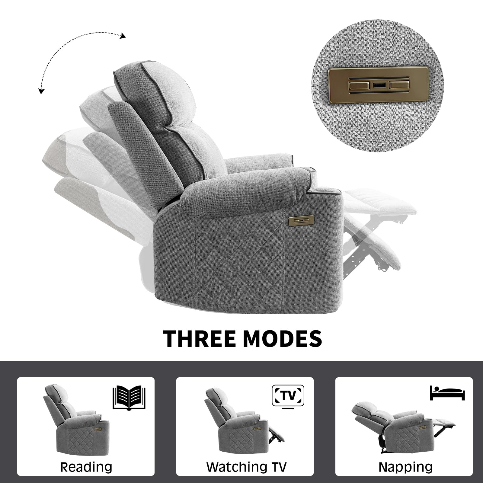 ANJ Classic Power Recliner Chair, Overstuffed Electric Recliners with USB Type-C Port Double Layer Backrest and Cup Holders, Comfy Reclining Single Sofa for Living Room
