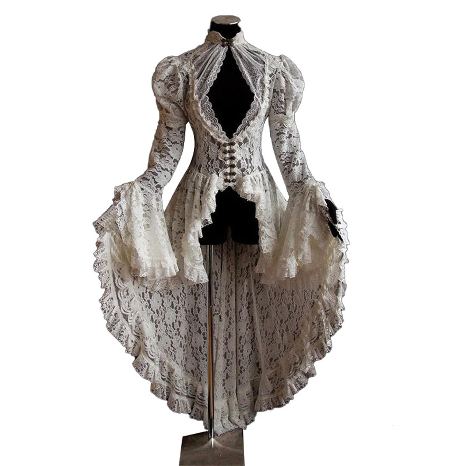 Track Orders Shipped Women Gothic Corset Dress Halloween Party Steampunk Dresses Corset Jacket Victorian Pirate Renaissance Frock Coat White