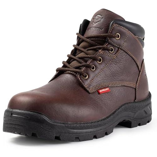 SUREWAY Mens Waterproof Soft/Steel Toe Work Boots/Shoes for Men,Full-Grain Leather,Oil/Slip Resistant,Lightweight,Anti-Fatigue for Standing/Walking All Day Long,Steel Toe Brown,Size 9.5