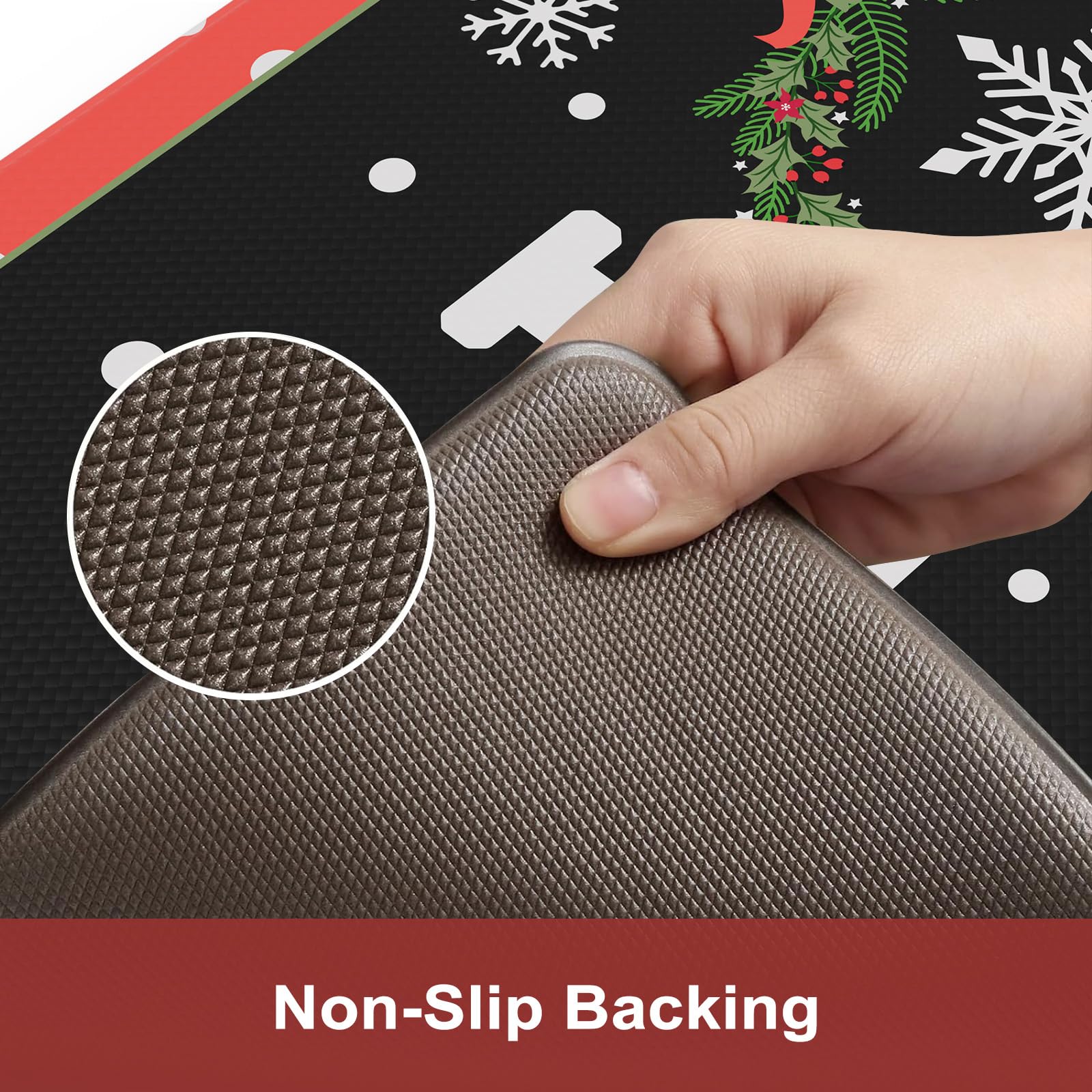 Christmas Joy Winter Snowflake Kitchen Floor Mat, Cushioned Anti Fatigue Kitchen Rug Waterproof Non Slip Comfort Foam Standing Mat for Kitchen Office Sink Laundry 17x30+17x47inch