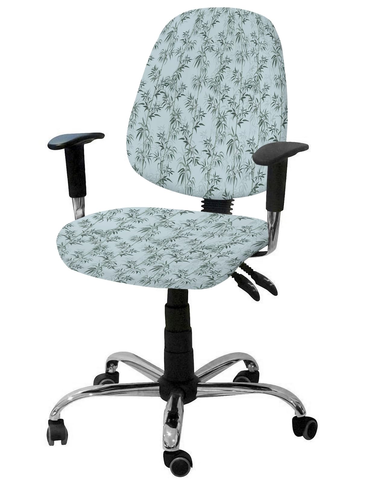 Double Love Vintage 2 Pieces Computer Office Chair Covers Set, Stretchable Desk Rotating Chair Seat Cushion Slipcover Back Covers, Decorative Protectors Cover Chinese Japanese Botanical Leaves Plant