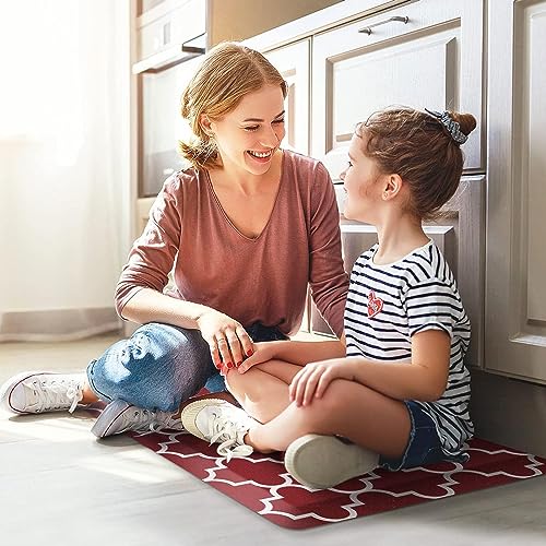 VRINO 3/4 Inch Thick Kitchen Mats , Non Slip, Washable,Absorbent Kitchen Mat Cushioned Anti Fatigue Rug , for House Sink Office,Red-17.3×29""
