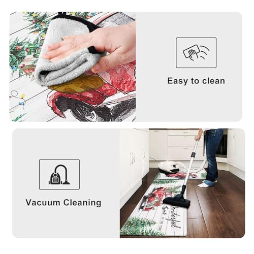 KIMODE Christmas Kitchen Rugs Set of 2,Red Truck Xmas Tree Kitchen Rugs and Mats,Anti Fatigue Non Slip Kitchen Floor Mat,Farmhouse Comfort Standing Mat,Christmas Decorations for Home Kitchen