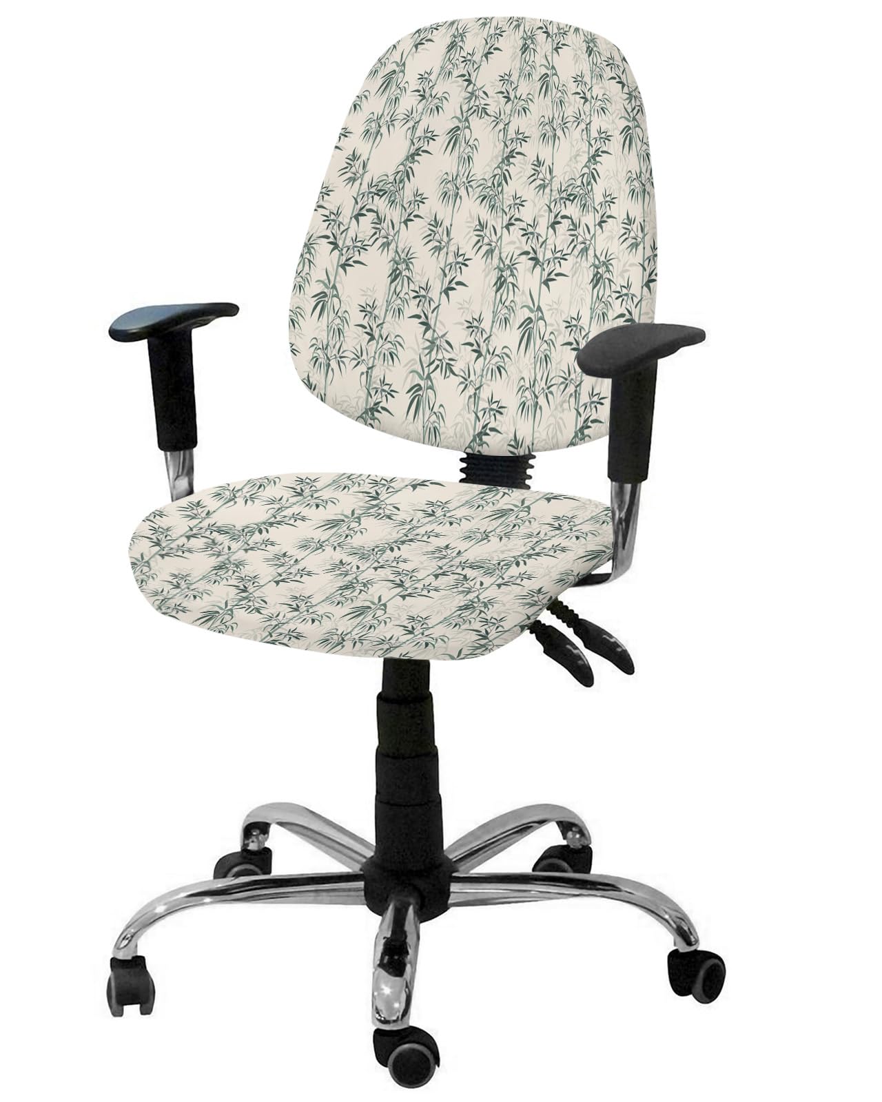 Double Love Asian Japanese 2 Pieces Computer Office Chair Covers Set,Stretchable Desk Rotating Chair Seat Cushion Slipcover Back Cover Chinese Retro Rustic Oriental Traditional Farmhouse Ink Painting