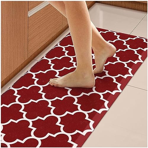 VRINO 3/4 Inch Thick Kitchen Mats ， Non Slip, Washable,Absorbent Kitchen Mat Cushioned Anti Fatigue Rug ， for House Sink Office,Red-17.3×29""