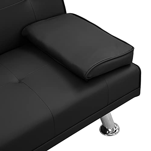 YUNLife&Home Futon Sofa Convertible Sleeper Couch Bed Daybed Loveseat, Folding Recliner with 2 Cup Holders, Metal Legs, Removable Soft Pillow-Top Armrest for Living Room Small Place