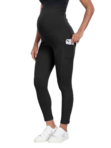 Glampunch Maternity Yoga Pants Over The Belly Workout Leggings Fold Over Waist Pregnancy Activewear Pants with Pockets