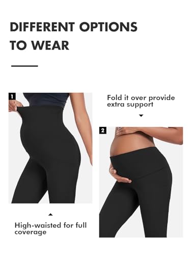 Glampunch Maternity Yoga Pants Over The Belly Workout Leggings Fold Over Waist Pregnancy Activewear Pants with Pockets