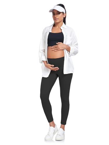 Glampunch Maternity Yoga Pants Over The Belly Workout Leggings Fold Over Waist Pregnancy Activewear Pants with Pockets