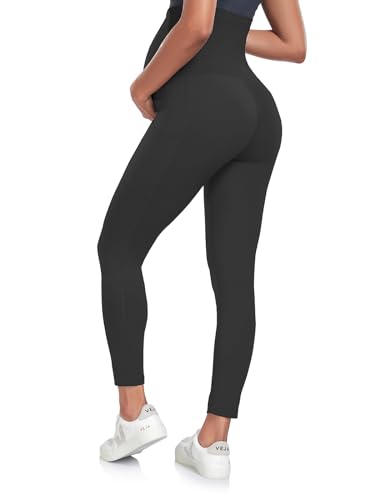 Glampunch Maternity Yoga Pants Over The Belly Workout Leggings Fold Over Waist Pregnancy Activewear Pants with Pockets