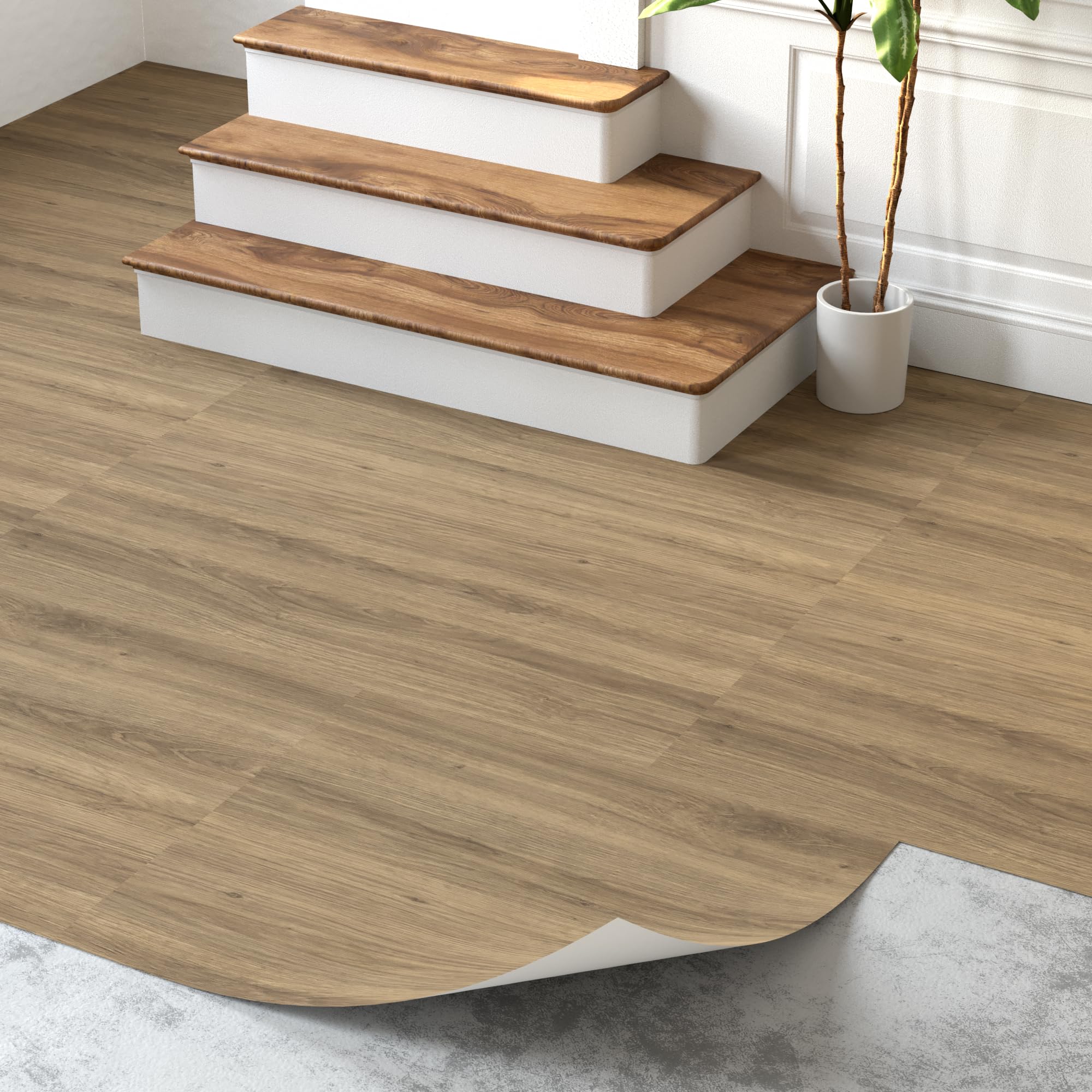 Oxdigi Peel and Stick Vinyl Flooring Roll 15.7"x 118"/13 Sq.Ft, Self Adhesive Vinyl Floor Tiles Wood Plank Flooring Waterproof Wear-resistant for any Room, Easy DIY Floor Coverings, Walnut Brown