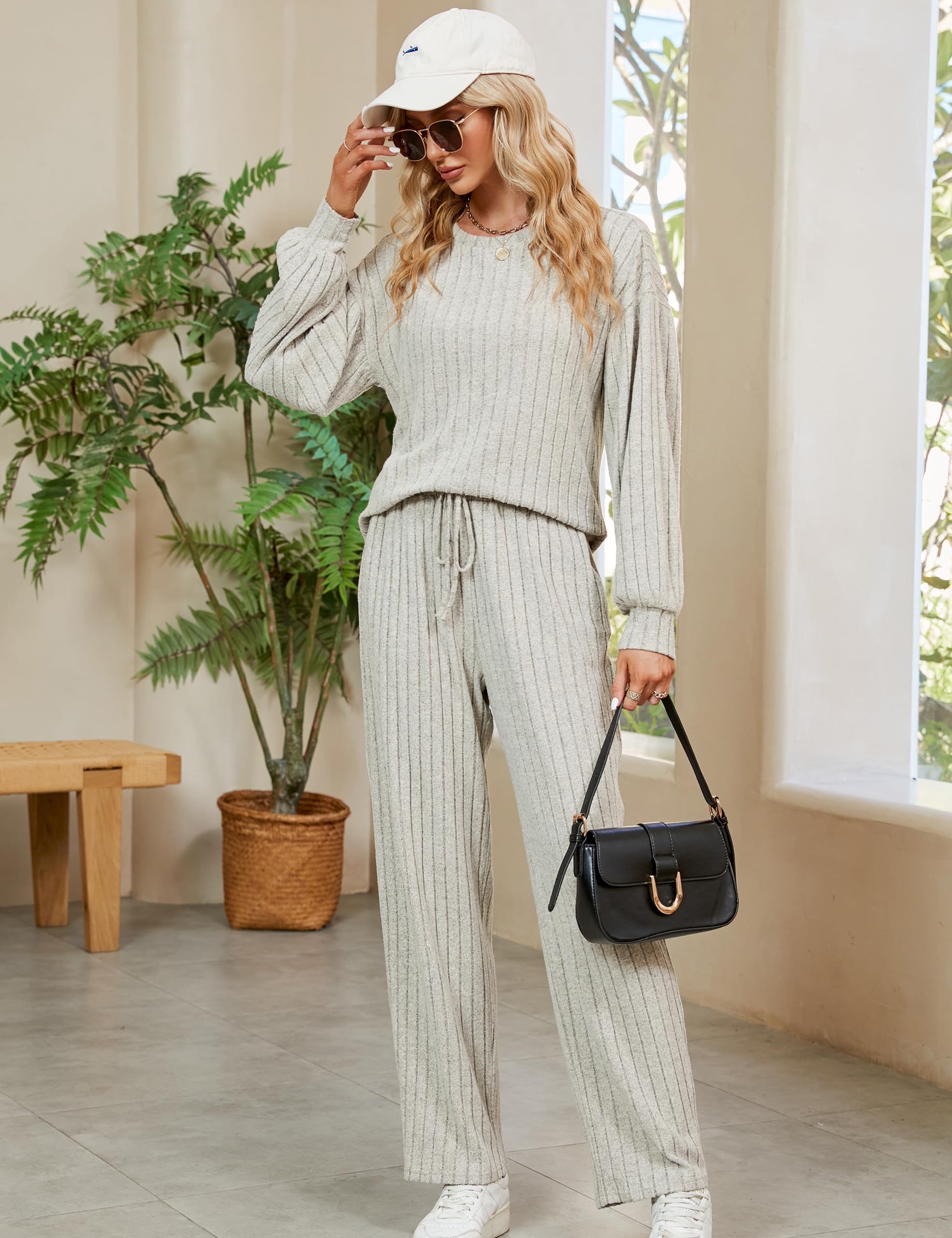 Blooming Jelly Womens Lounge Set Cute Long Sleeve Pajama Sets Casual 2 Piece Pj Outfit Fall Sleepwear Pockets(S,Apricot)