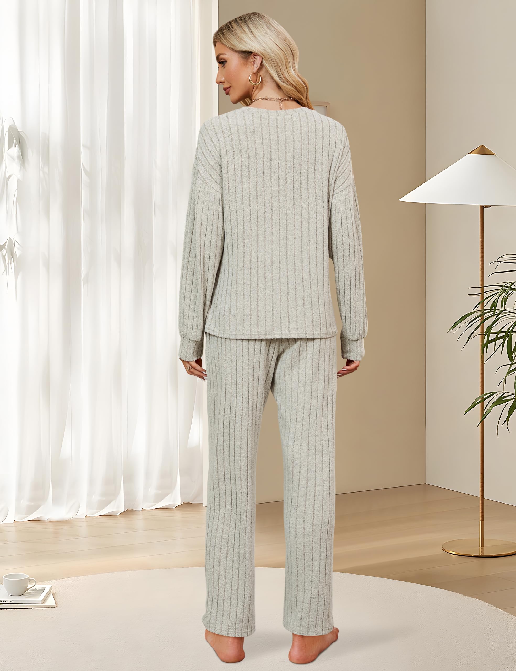 Blooming Jelly Womens Lounge Set Cute Long Sleeve Pajama Sets Casual 2 Piece Pj Outfit Fall Sleepwear Pockets(S,Apricot)
