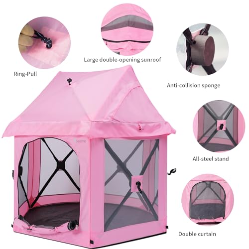 Hiseeme Baby playpen with Canopy,Extra Large Portable Play Yard Indoor and Outdoor,Toddler Play Yard with Double-Layer mesh Shade Cloth skylights,Suitable for Home,Beach,Travel,Easy to Clean,Pink