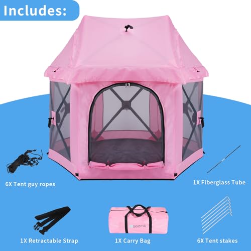 Hiseeme Baby playpen with Canopy,Extra Large Portable Play Yard Indoor and Outdoor,Toddler Play Yard with Double-Layer mesh Shade Cloth skylights,Suitable for Home,Beach,Travel,Easy to Clean,Pink