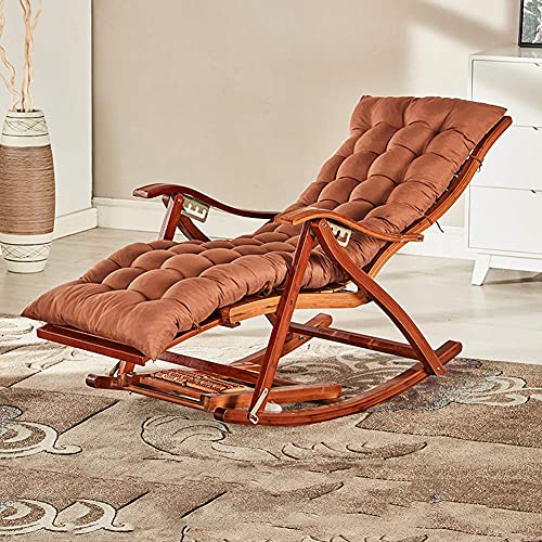 Lounge Chair, Zero Chair,Lounge Chairs,Wooden Folding Rocking Chair Balcony Bamboo Adjustable Back Chair with Headrest and Foot Massage Outdoor Sun Loungers Old Man Siesta Chair