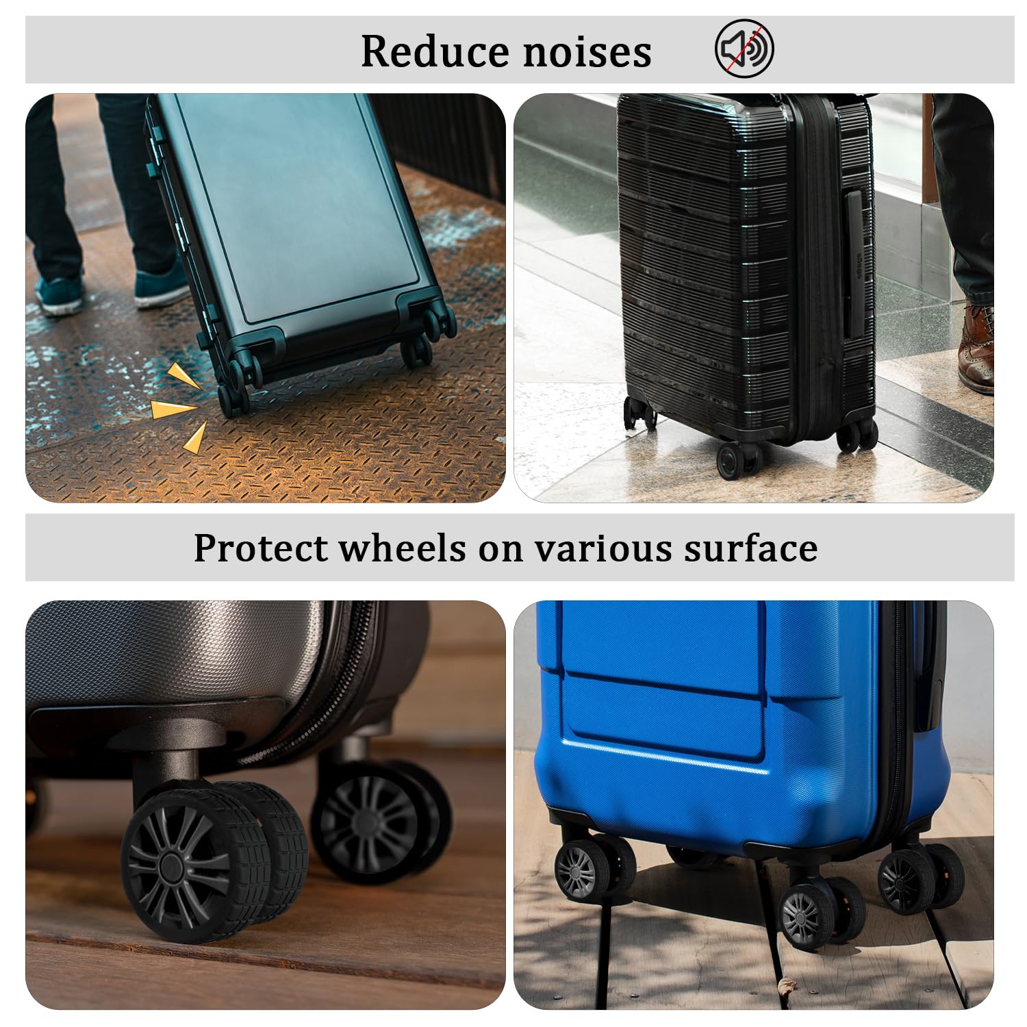 TOYMIS Luggage Wheel Covers, 8pcs Portable Silicone Luggage Spinner Wheel Protectors, Colorful (Black)