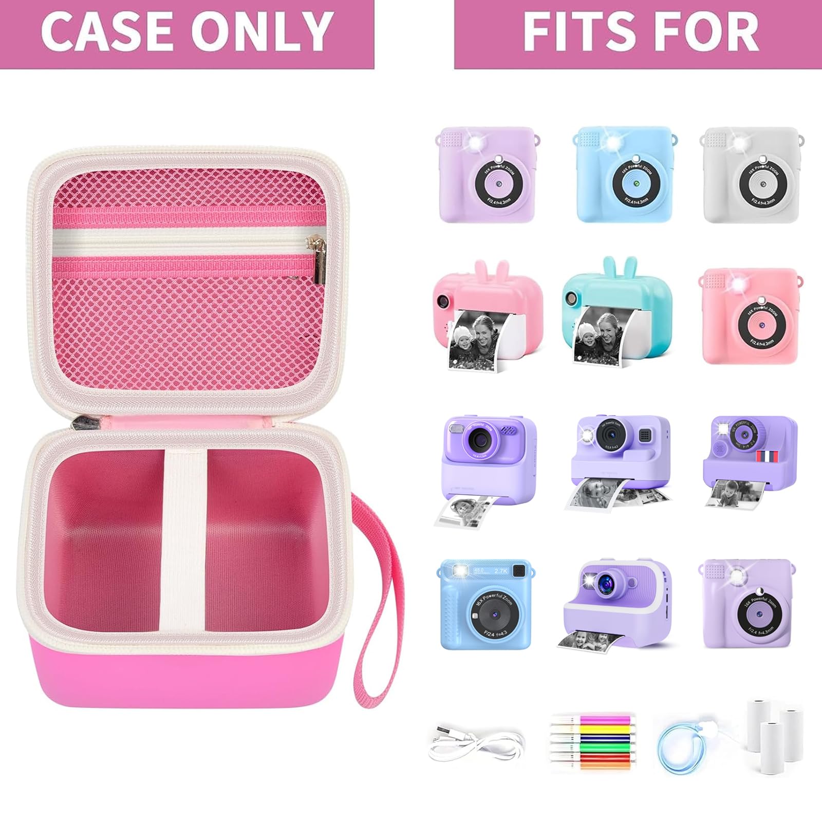 Kids Instant Print Camera Case Compatible with ESOXOFFORE for Dylanto for DUDUDRAGON for GKTZ for Dafotil for Careenoah for Aasonida Toddler Digital Prints Paper Storage Bag (Box Only) Light Pink