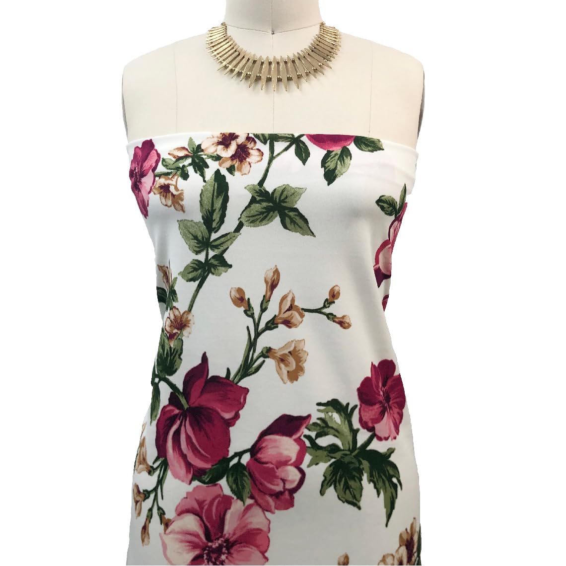 Off White Raspberry Large Flowers Printed Scuba Crepe Techno Knit Fabric by The Yard - Style P-3151-702