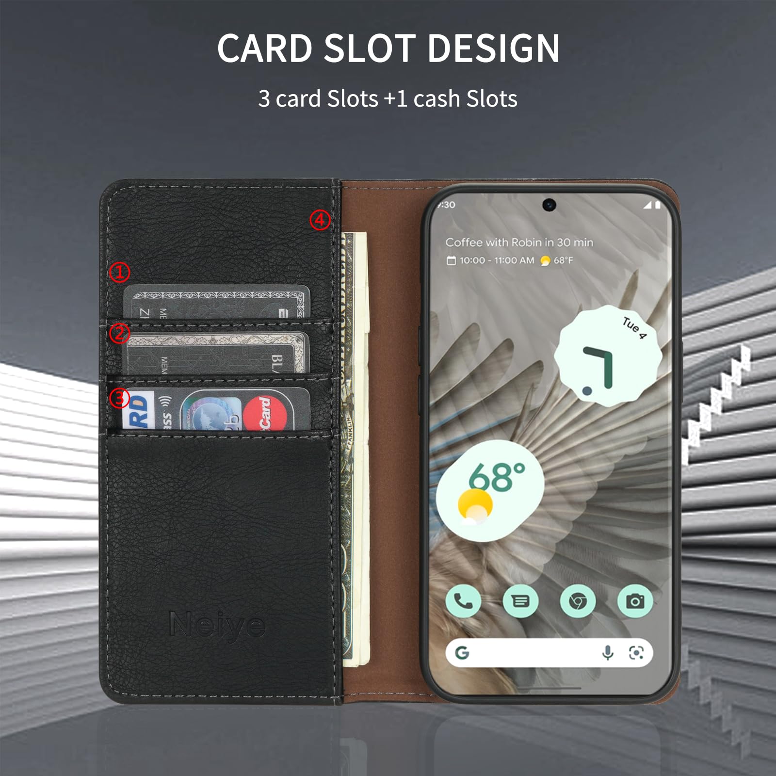 Neiye for Google Pixel 7 Pro Wallet Case with [RFID Blocking] Card Slot Stand Strong Magnetic Flip Fold Leather Protective Phone Case for Google Pixel 7 Pro Case Wallet(6.7 inch-Black)