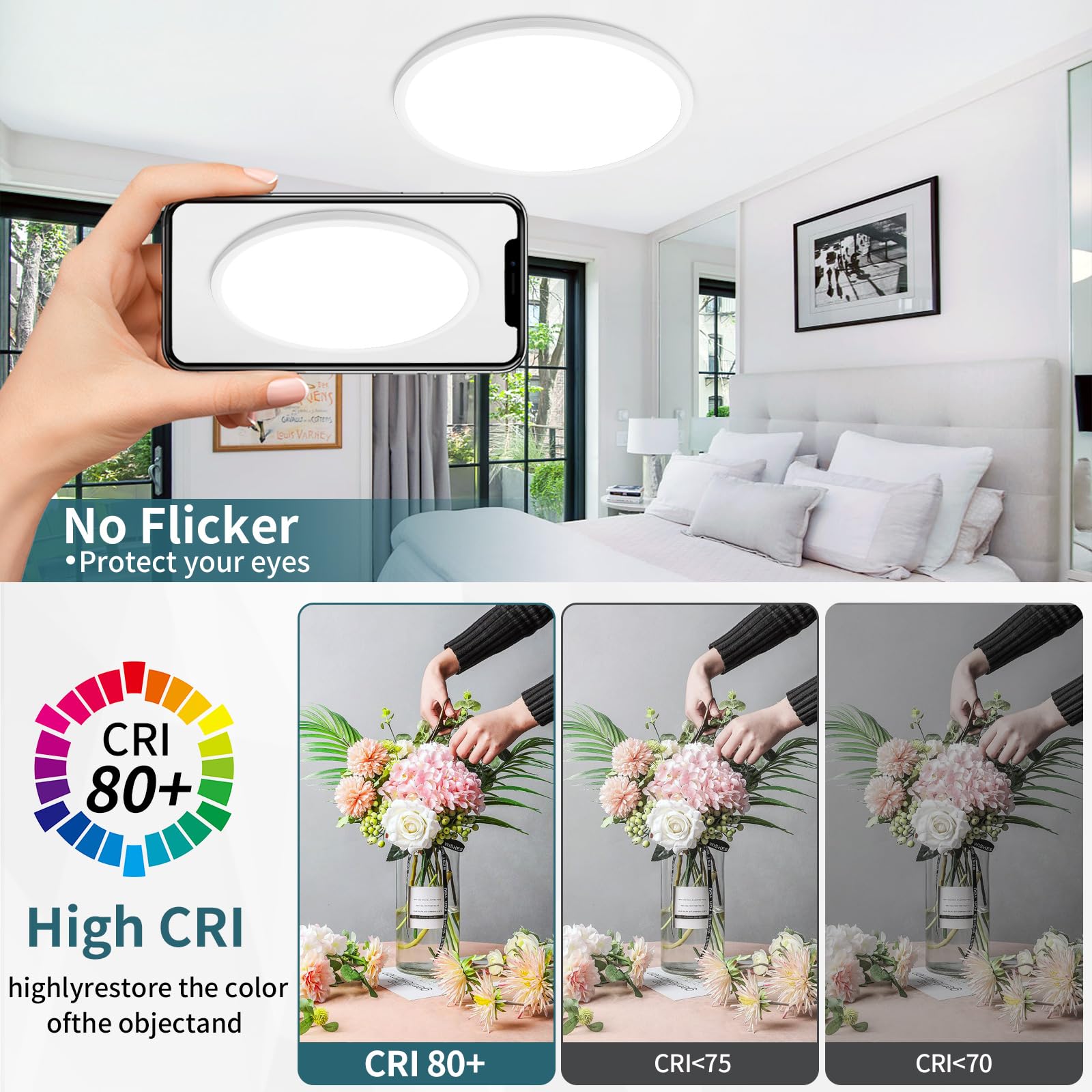 Led Ceiling Light Fixtures Dimmable with Remote Control, 15.4 Inch Ultra Thin Modern Flush Mount, 36 W, 4500 LM, with Night Light, for Bedroom, Kitchen, Dining Room, Living Room