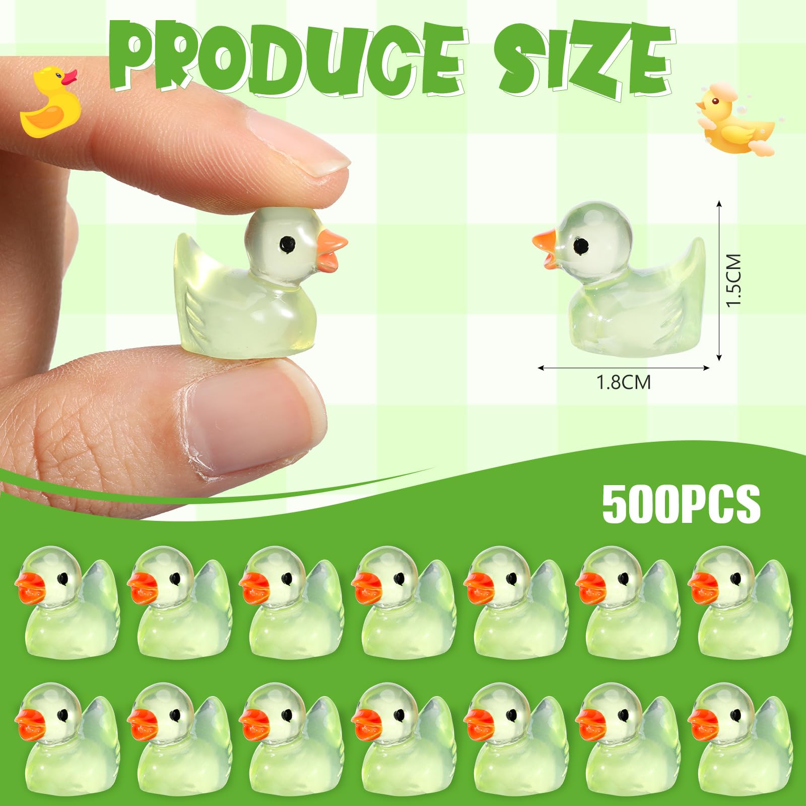 Glimin 500 Pcs Luminous Mini Resin Ducks Tiny Glow in The Dark Ducks Miniature Ducks Small Ornament Decoration for Home School Micro Garden Landscape Aquarium Ornament Dollhouse Accessories(Green)