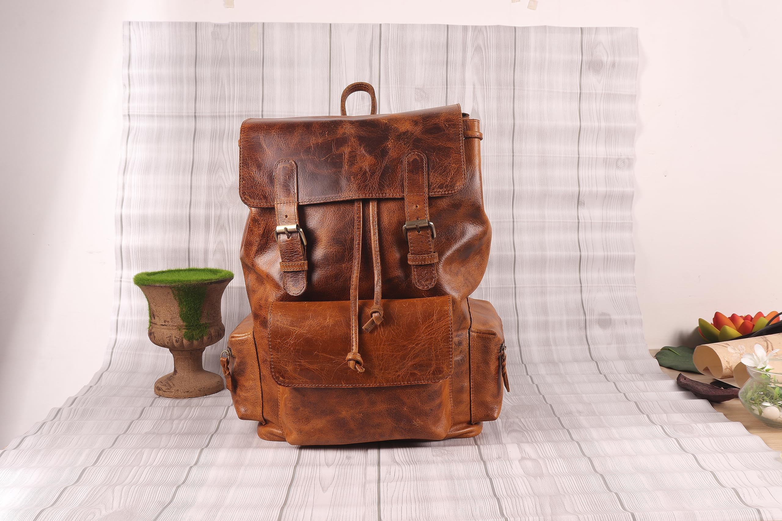 BIDRACHIE Brown Leather Backpack, Genuine Top Grain Leather Rucksack, Leather Travel Bag For Men & Women, Genuine Fine Leather Bags Manufacturers
