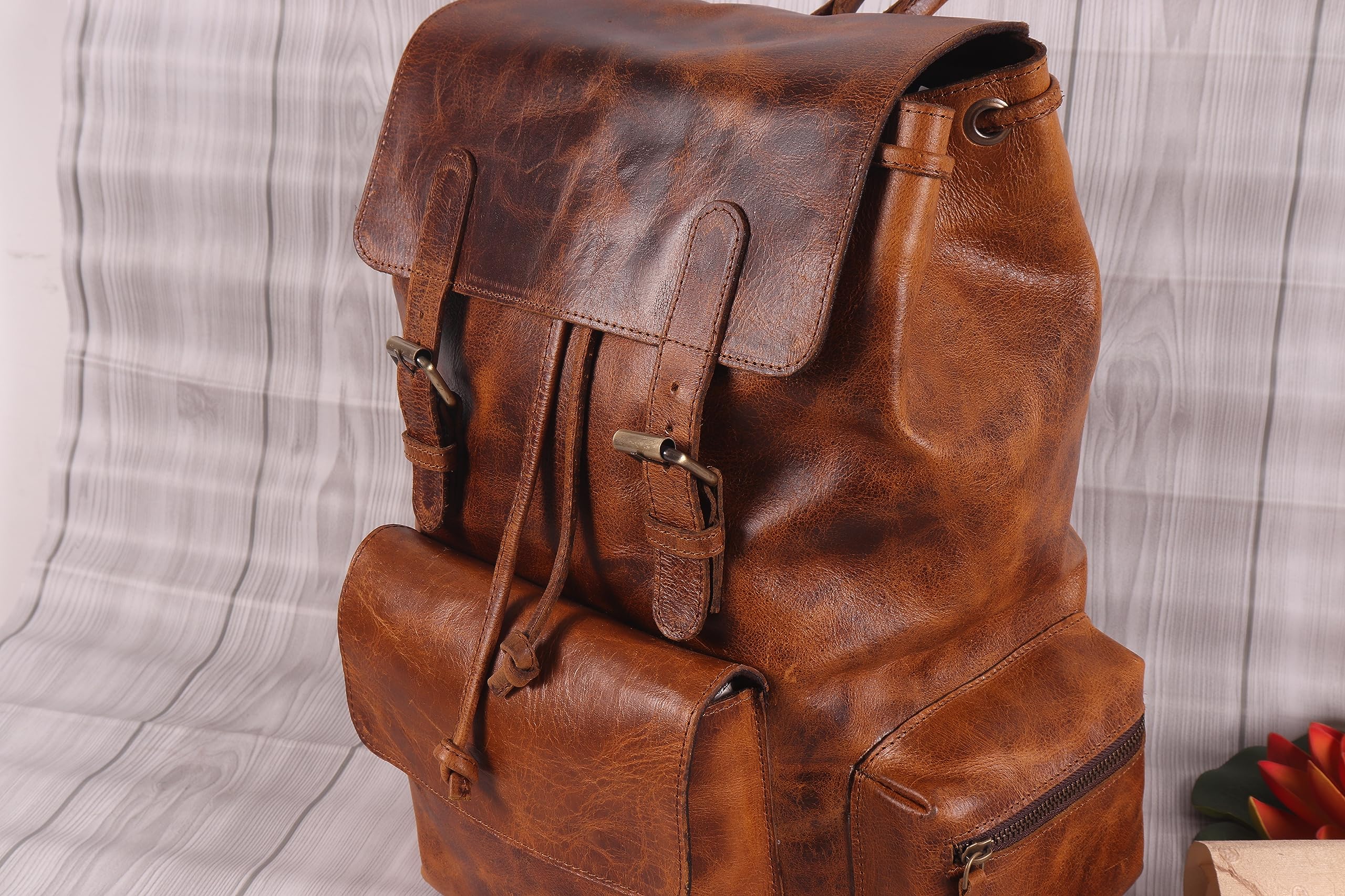 BIDRACHIE Brown Leather Backpack, Genuine Top Grain Leather Rucksack, Leather Travel Bag For Men & Women, Genuine Fine Leather Bags Manufacturers