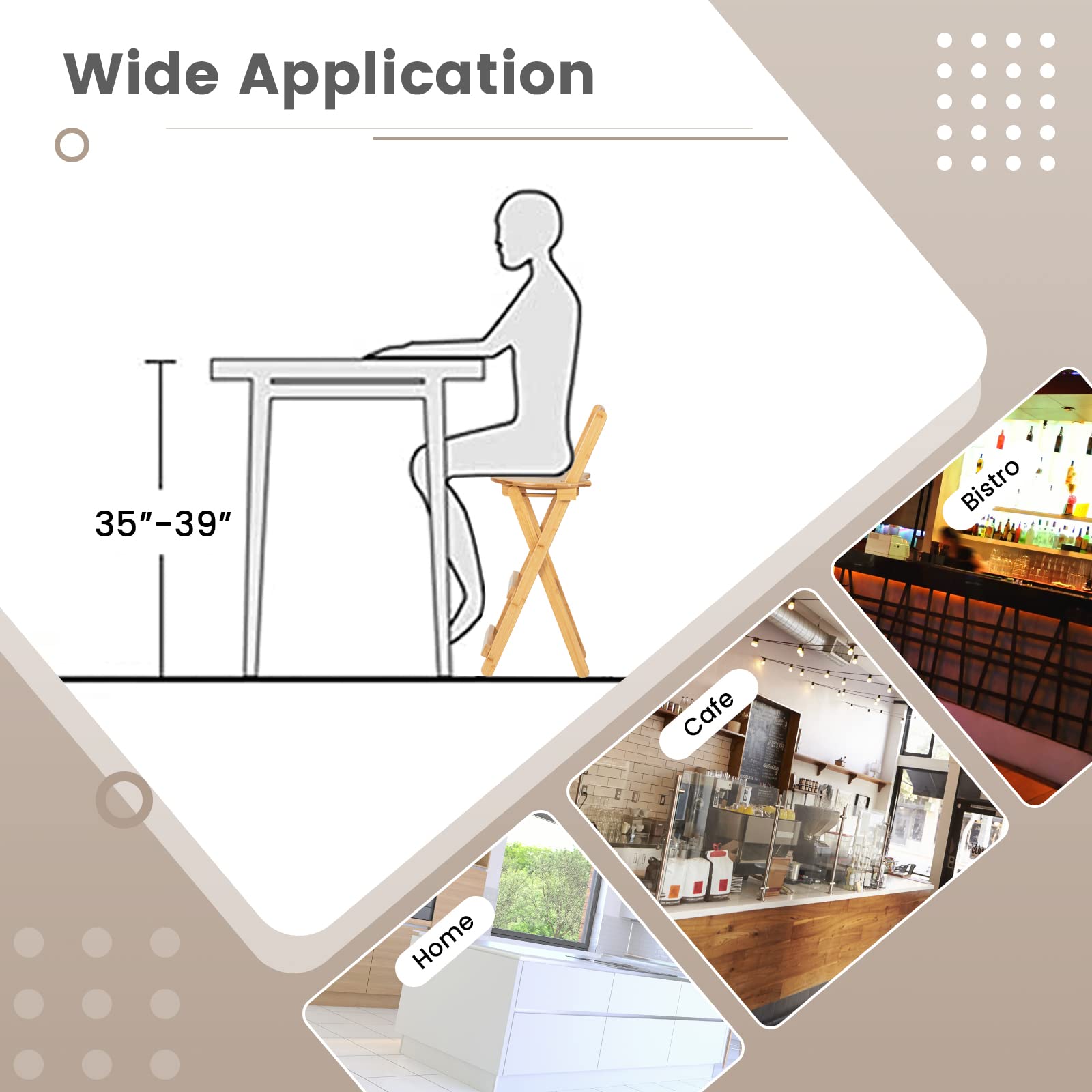 COSTWAY Folding Bamboo Bar Stools Set of 2, 24-inch Kitchen Counter Height Stools with Backrest and Footrest, Portable Bar Chairs for Home Kitchen Island Breakfast, No Assembly, Natural