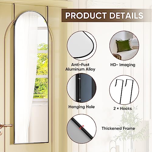 Antok Over The Door Mirror Full Length, 50"x16" Arched Top, Black, Modern Style, Space Theme, Explosion Proof, Tempered Glass, Wall & Door Hanging, Bedroom, Bathroom, Living Room