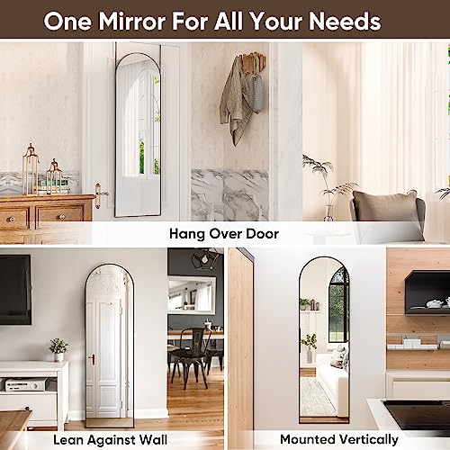 Antok Over The Door Mirror Full Length, 50"x16" Arched Top, Black, Modern Style, Space Theme, Explosion Proof, Tempered Glass, Wall & Door Hanging, Bedroom, Bathroom, Living Room