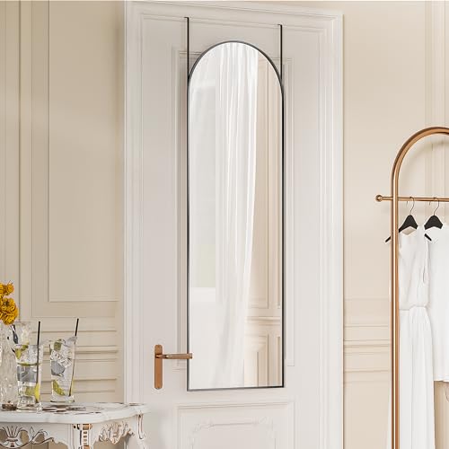 Antok Over The Door Mirror Full Length, 50"x16" Arched Top, Black, Modern Style, Space Theme, Explosion Proof, Tempered Glass, Wall & Door Hanging, Bedroom, Bathroom, Living Room