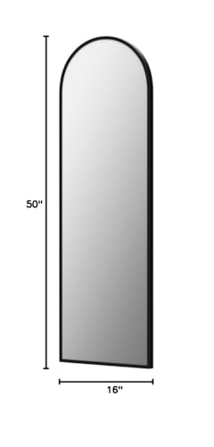 Antok Over The Door Mirror Full Length, 50"x16" Arched Top, Black, Modern Style, Space Theme, Explosion Proof, Tempered Glass, Wall & Door Hanging, Bedroom, Bathroom, Living Room