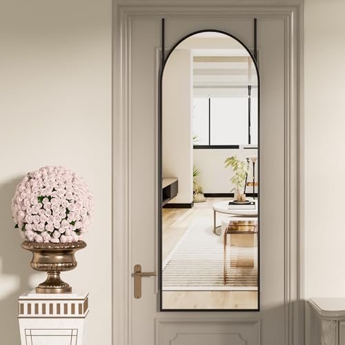 Antok Over The Door Mirror Full Length, 50"x16" Arched Top, Black, Modern Style, Space Theme, Explosion Proof, Tempered Glass, Wall & Door Hanging, Bedroom, Bathroom, Living Room