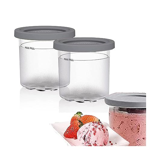 EVANEM 2/4/6PCS Creami Pints and Lids, for Ninja Pints with Lids,16 OZ Ice Cream Pint Cooler Airtight and Leaf-Proof Compatible with NC299AMZ,NC300s Series Ice Cream Makers,Gray-4PCS