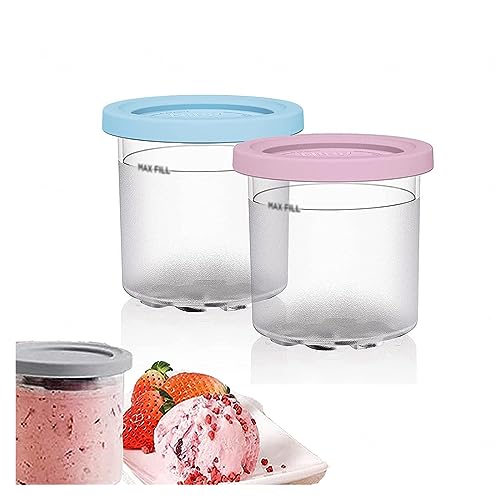 EVANEM 2/4/6PCS Creami Pints and Lids, for Ninja Creami Deluxe Pints,16 OZ Creami Deluxe Pints Reusable,Leaf-Proof Compatible with NC299AMZ,NC300s Series Ice Cream Makers,Pink+Blue-4PCS