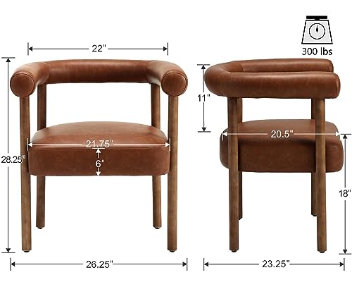 VESCASA Upholstered Dining Chairs with Natural Brush Wood Legs, Faux Leather Mid-Century Modern PU Dining Chairs with Curve Padded Open Back for Dining Room, Kitchen, Set of 2, Brown