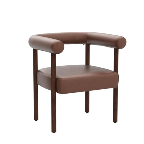 VESCASA Upholstered Dining Chairs with Natural Brush Wood Legs, Faux Leather Mid-Century Modern PU Dining Chairs with Curve Padded Open Back for Dining Room, Kitchen, Set of 2, Brown